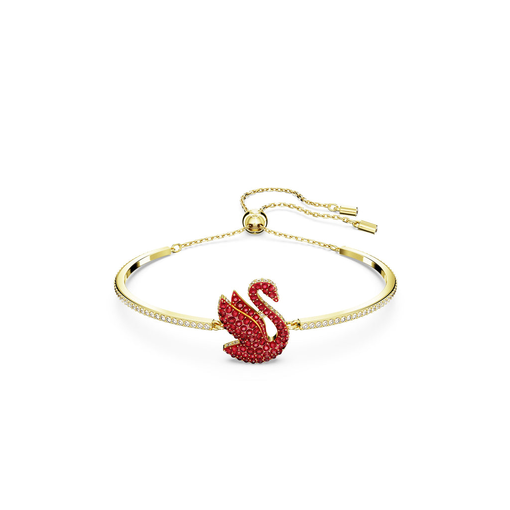 Swarovski Iconic Swan bangle, Swan, Medium, Red, Gold-tone plated ...