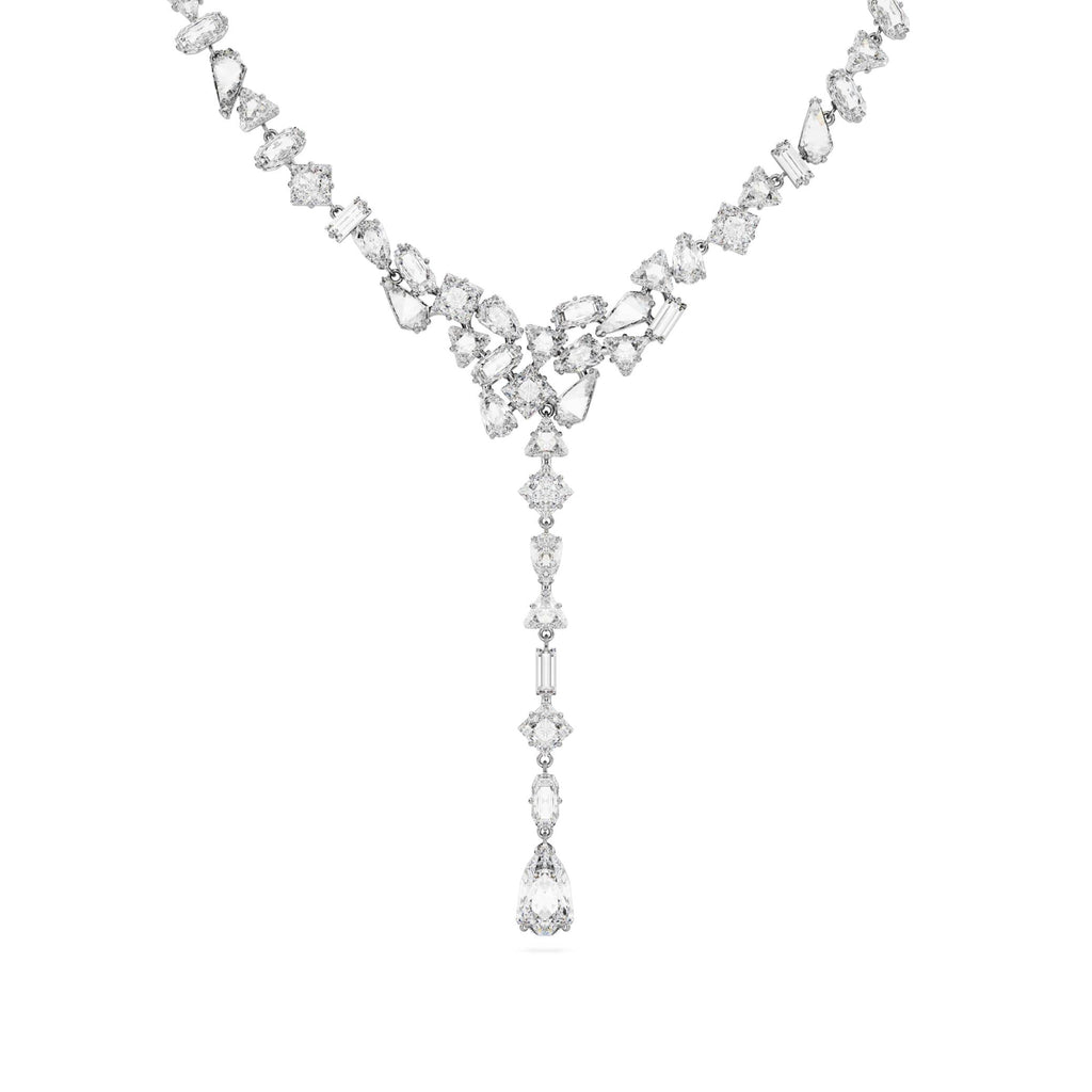 Mesmera Y necklace, Mixed cuts, White, Rhodium plated – Swarovski Lebanon