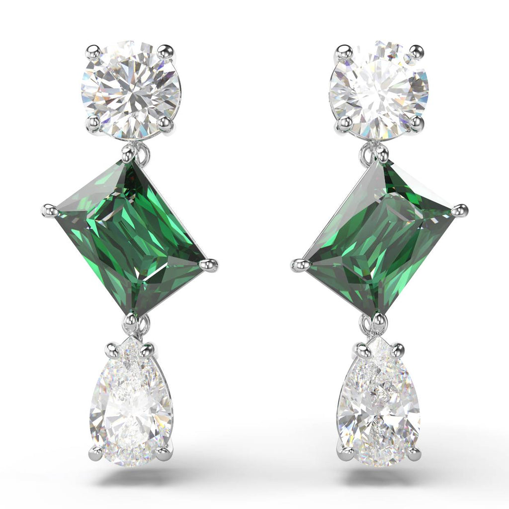 Mesmera drop earrings, Mixed cuts, Green, Rhodium plated – Swarovski ...
