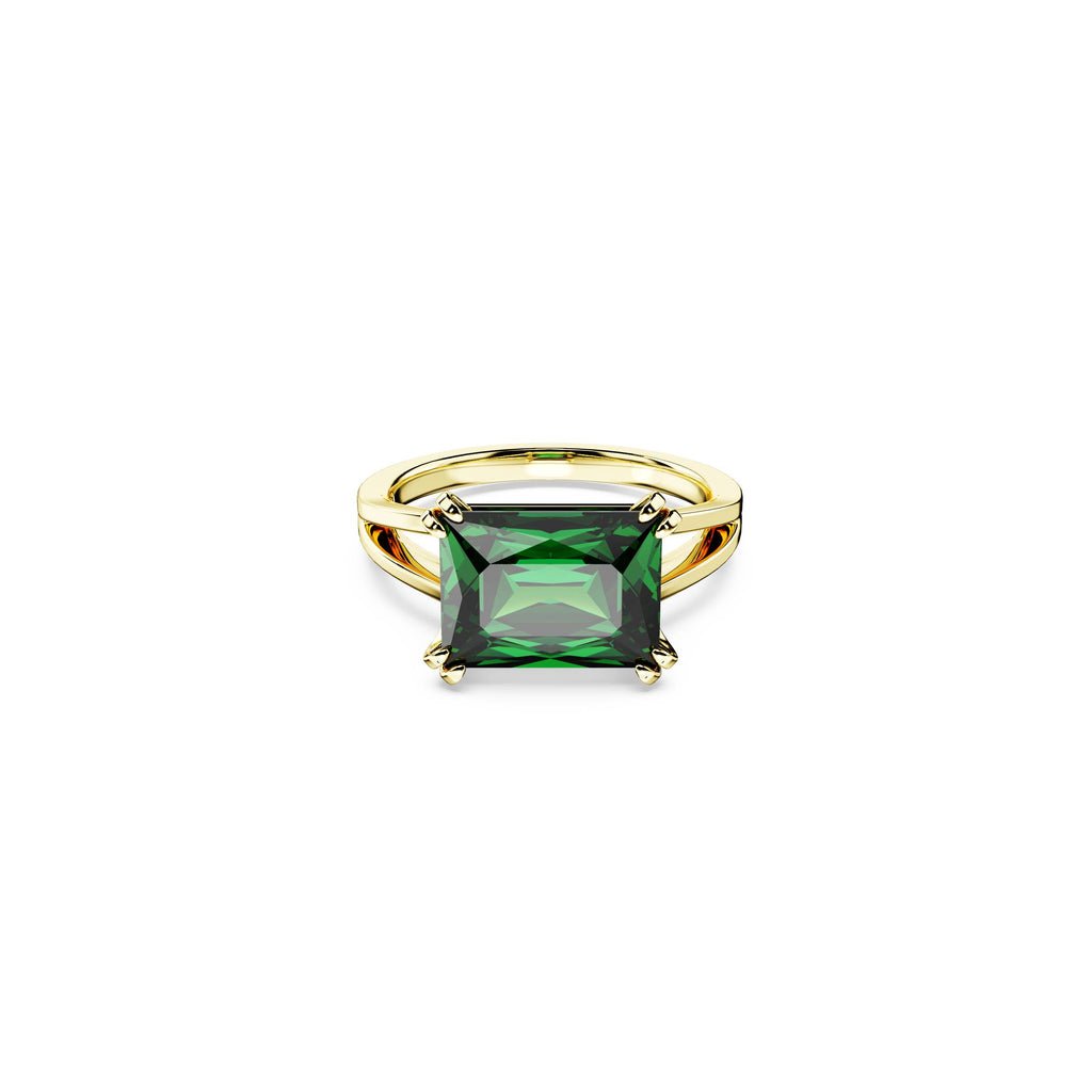 Matrix cocktail ring, Rectangular cut, Green, Gold-tone plated ...