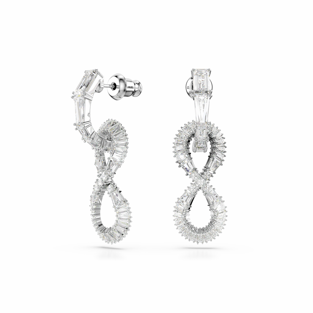 Hyperbola drop earrings, Infinity, White, Rhodium plated – Swarovski ...