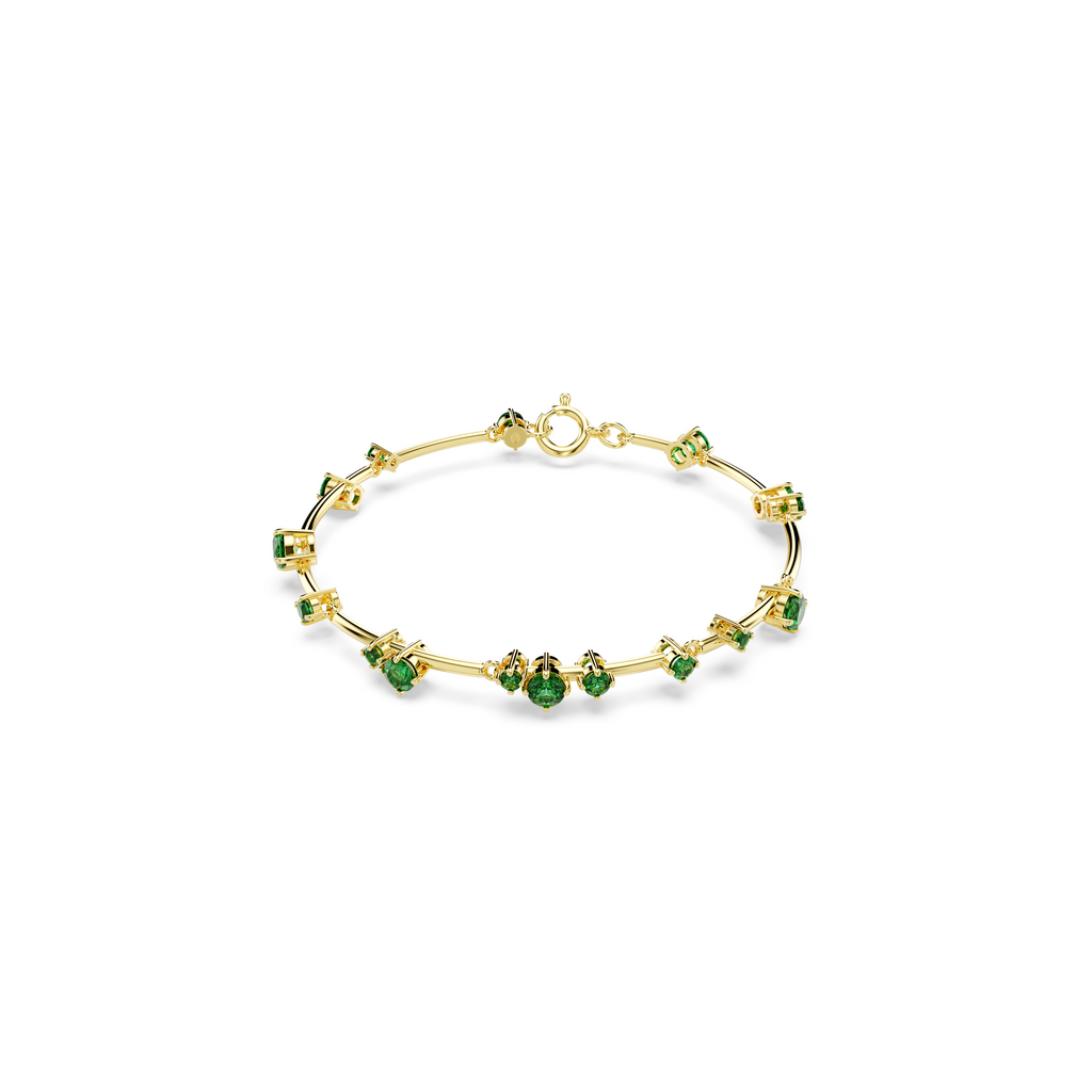 Constella bangle, Mixed round cuts, Green, Gold-tone plated – Swarovski ...