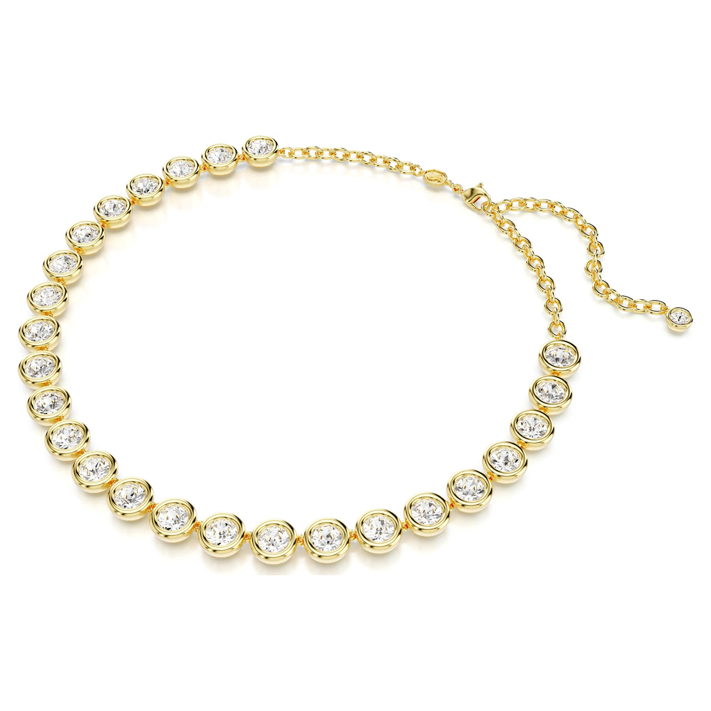 Imber Tennis necklace, Round cut, White, Gold-tone plated – Swarovski ...