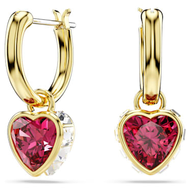 Chroma drop earrings, Heart, Red, Gold-tone plated – Swarovski Lebanon