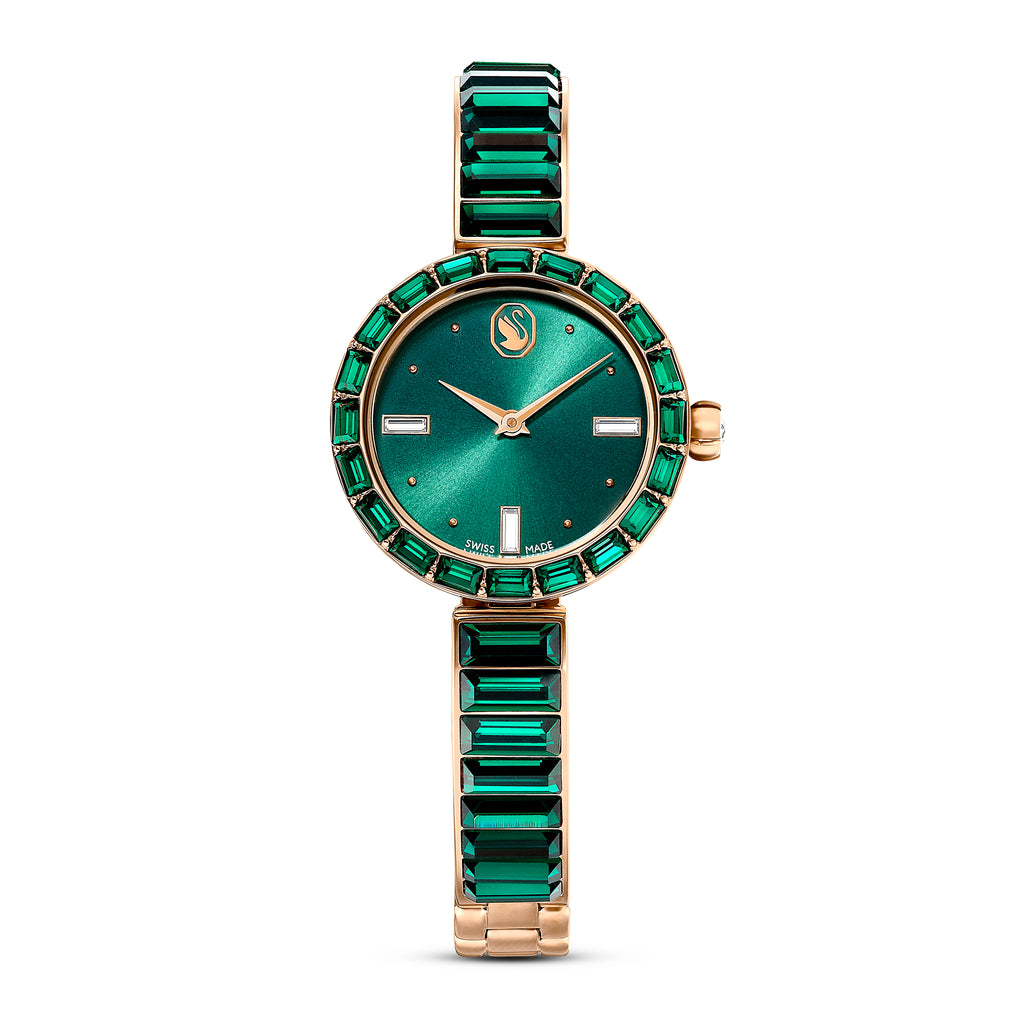 Matrix Bangle watch, Swiss Made, Crystal bracelet, Green, Champagne go ...
