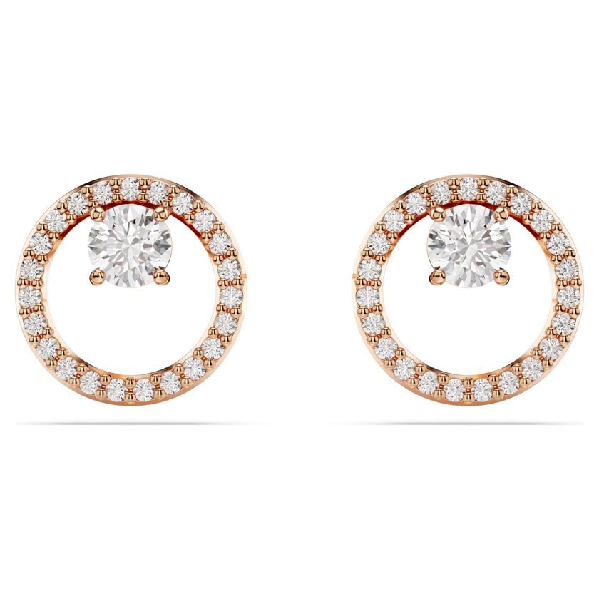 Constella stud earrings, Round cut, White, Rose gold-tone plated ...