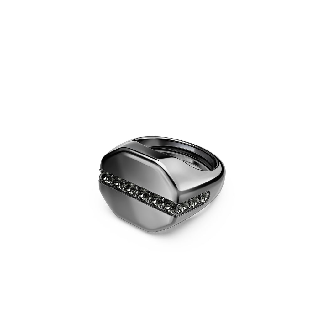 Dextera Octagon ring Octagon shape, Round cut, Black, Ruthenium plated ...