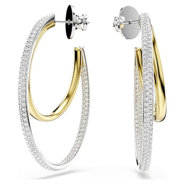 Hyperbola hoop earrings, Round cut, Medium, White, Mixed metal finish ...