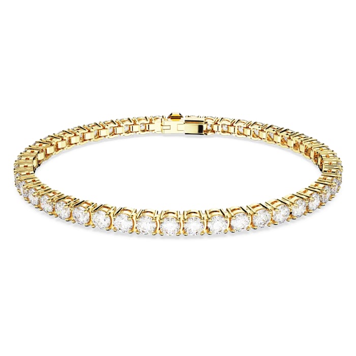 Matrix Tennis bracelet, Round cut, White, Gold-tone plated – Swarovski ...
