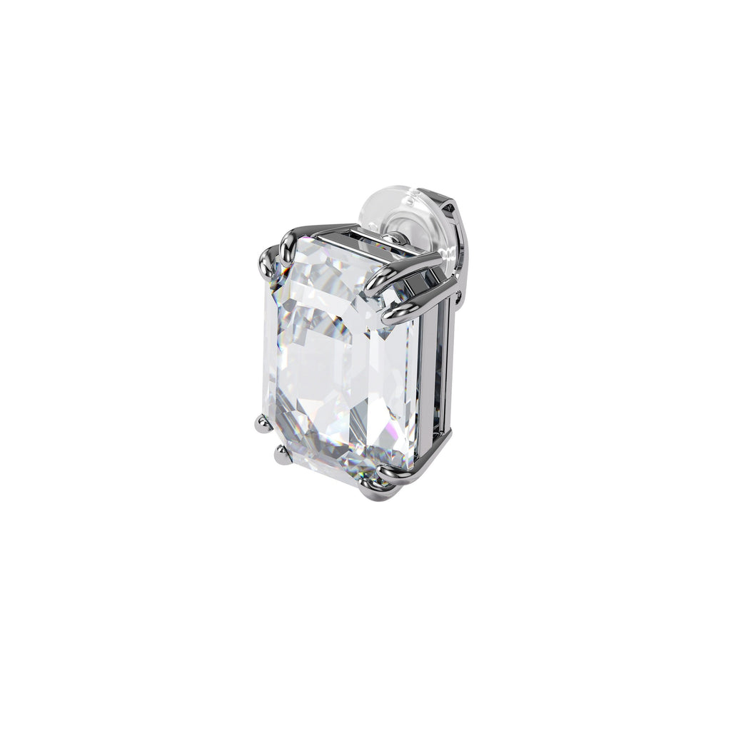 Mesmera clip earring, Single, Octagon cut crystal, White, Rhodium plat ...
