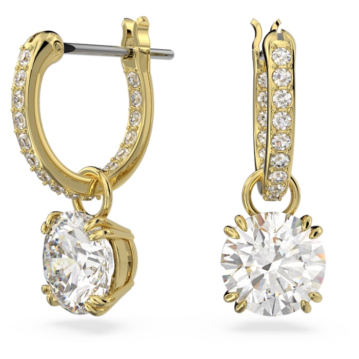 Stilla drop earrings, Round cut, White, Gold-tone plated – Swarovski ...