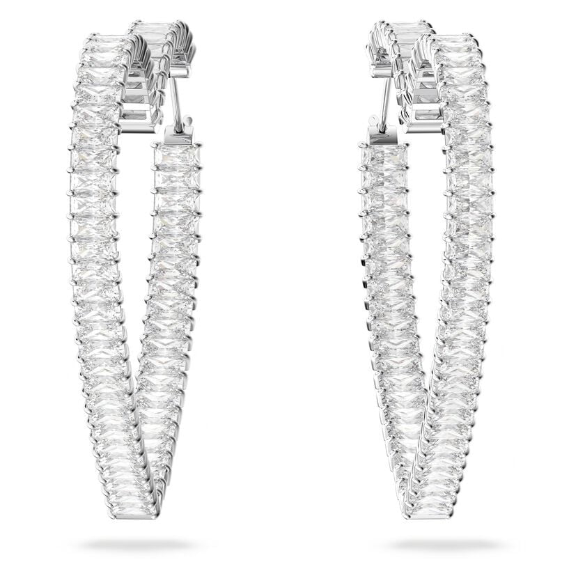 Matrix hoop earrings Heart, Large, White, Rhodium plated – Swarovski ...