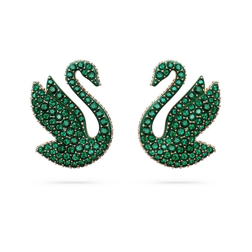 Swarovski Iconic Swan stud earrings Swan, Green, Rose gold-tone plated ...